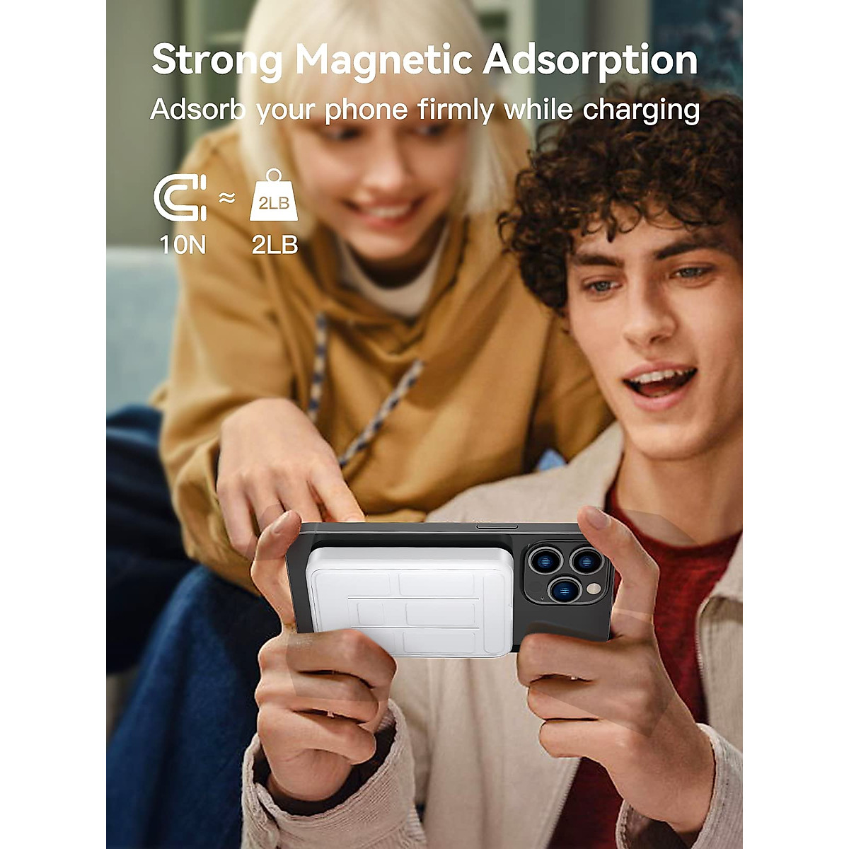 NEWDERY Wireless Power Bank, 10000mAh Magnetic Portable Charger with Foldable Stand 22W USB C, 15W Fast Charging External Battery Pack for iPhone 15 Pro Max/15 Plus/15 Pro/15, iPhone 14/13/12 Series