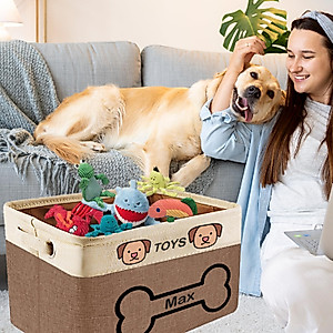 JCYIF Personalized Dog Toy Basket Custom Dog Toy Box with Pet's Name Dog Storage Organizer Collapsible Cute Basket with Handles-Dog