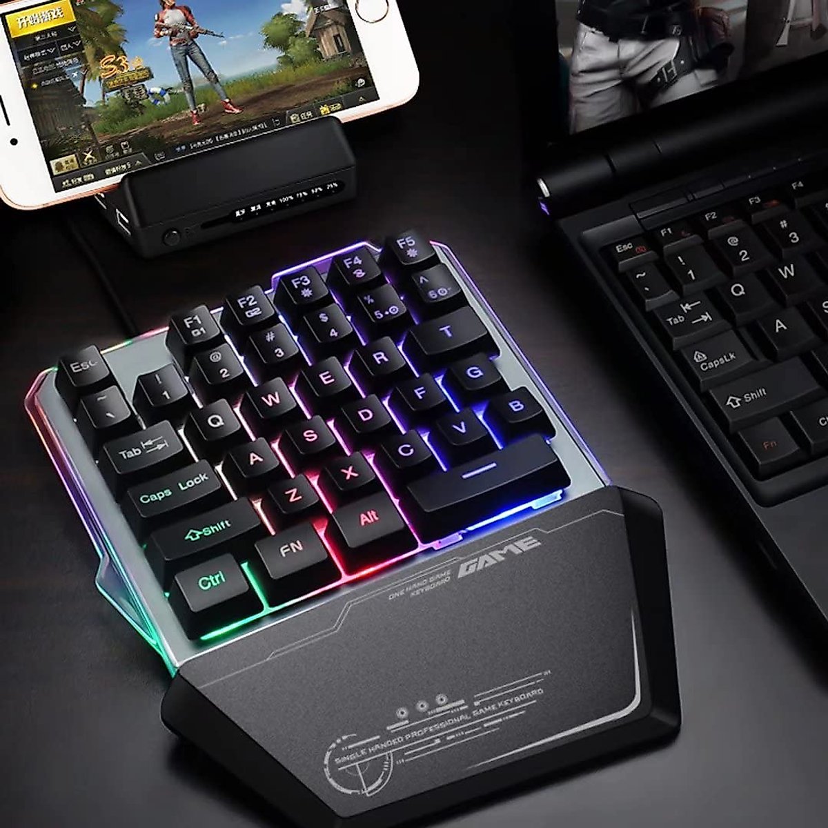 One Handed Keyboard, Jancal RGB Gaming Single-Handed Keyboard with 35 Keys for PS4/Xbox/PC, Portable Mini Left Hand Keypad RGB Backlit/Macro Definition, Wired USB Mobile Game Half Keypad