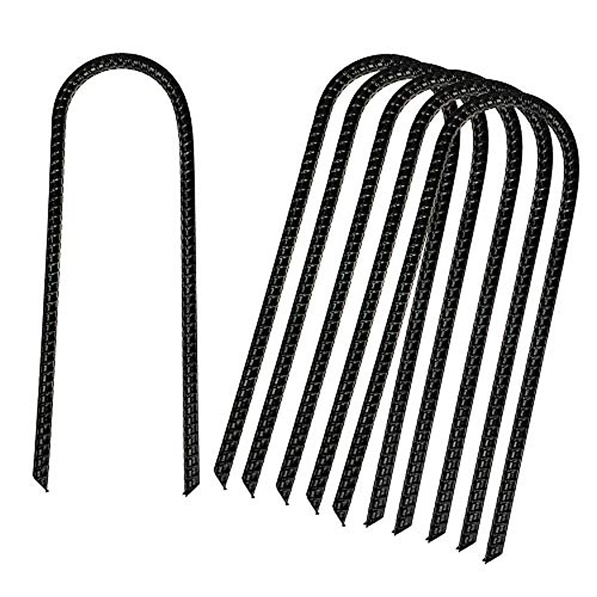 Urbalabs Nutrition 12 Inch Rebar Trampoline Stakes (6 Pack) Extra Heavy Duty Metal Steel High Wind Ground Anchors 3/8 Inch Round Chisel Point Tips Universal Size Anti Rust in Black