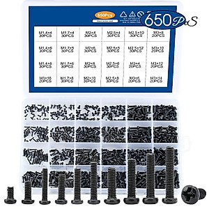 WAAZVXS 650pcs Cross Recessed Round Pan Head Machine Screws Set M1.4 M1.7 M2 M2.5 M3 Mini Screw Laptop Computer Screw Cross Screw Kit