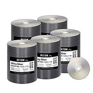 500 Pack Ritek Pro (Professional Grade) DVD-R 16X 4.7GB AZO Dye (MID MXL RG04) Shiny Silver Lacquer Silk Screen Printable Blank Media Recordable Disc