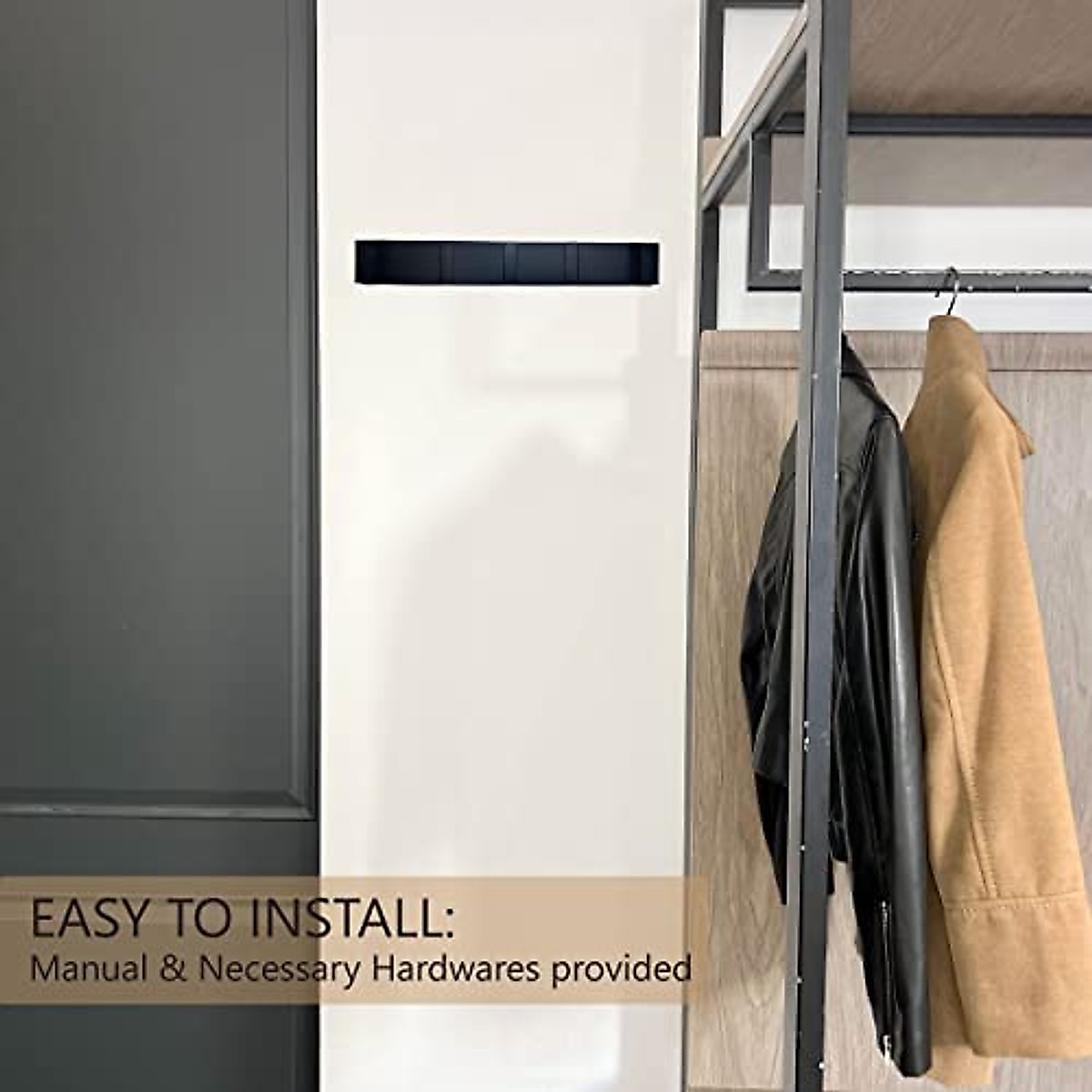 My brand ROVALA Coat Rack Wall Mount - 5 flip Down Hooks Folding Hook; Modern, Sleek Hangers for Coats, Towels, Clothes, etc. Hanging Mounted (Black Hooks)