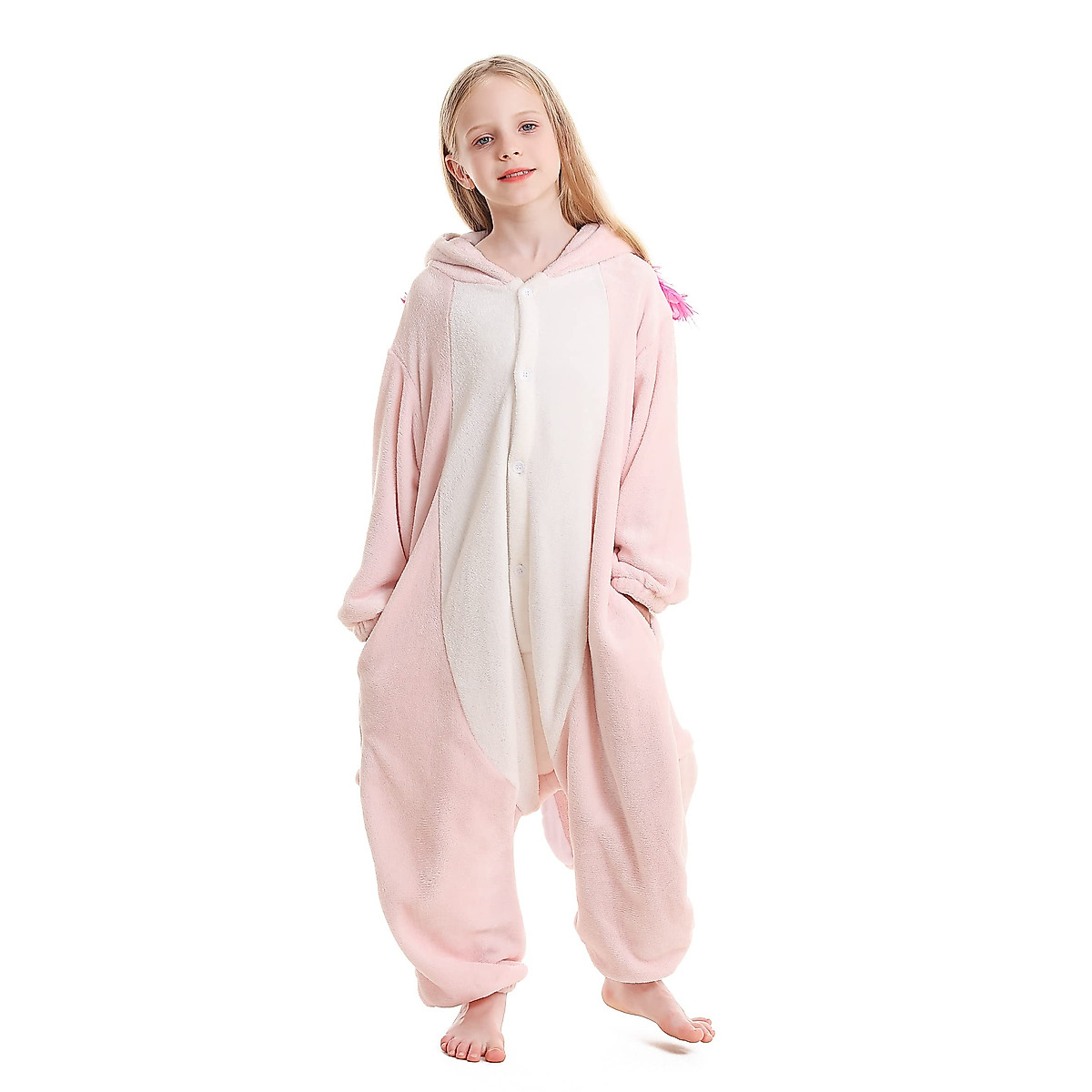 ATOZ Onesie for Kids, Animal Pajamas Halloween Cosplay Costume for Girls Boys, Pink Axolotl 8-9Y