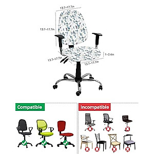 Leaves Birds Office Chair Cover Stretchable Computer Chair Seat Cover Backrest Slipcovers, Stretchable Rotating Desk Chair Seat Cushion Split Protectors Farmhouse Country Rustic Botanical Plant