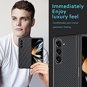 for Samsung Galaxy Z Fold 5 Carbon Fiber Case 7.6" 5G, Slim and Thin Aramid Protective Cover 0.03in 0.4oz, Lightweight, Anti-Scratch Protector, Supports Wireless Charging, Black