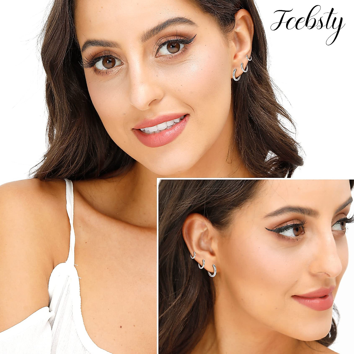 Small Silver Hoop Earrings- 3 Pairs of Hypoallergenic Cartilage Earring Hoop Sterling Silver Hoop Earring for Women Men (8mm 10mm 12mm)