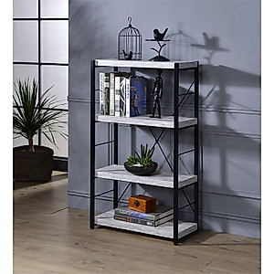 Acme Furniture Jurgen Bookshelf, Antique White-Ash & Black