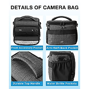 BAGSMART Camera Bag Padded Camera Shoulder Bag for Photographers, Waterproof Camera Bags & Cases with Rain Cover for SLR DSLR, Lenses, Accessories, Grey