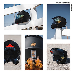 HAX Amatista Modular Flip-Up Dual Visor Motorcycle Helmet - DOT/ECE Approved, Lightweight, Comfortable, and Stylish Helmet for Men and Women (Matte Black M)