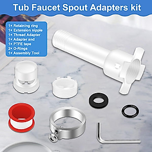 Four in One Tub Spout Adapter, Bathtub Faucet Spout Adapter kit, for Universal 1/2'' Copper Pipe, 1/2'' IPS and 3/4'' IPS, Includes Tub Spout Diverter Repair Kit with Assembly Tool