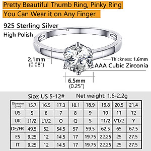 PROSILVER Sterling Silver Wedding Band Solitaire Engagement Dainty Rings For Women Size 7 Cubic Zirconia Ring