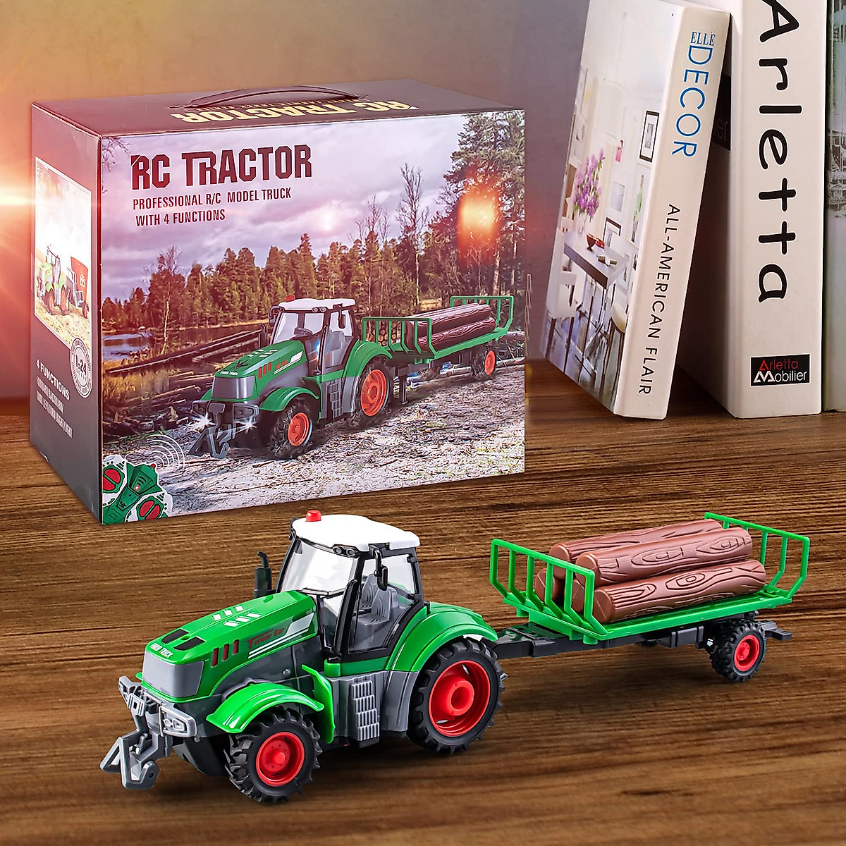 TICTTGA Gift for 5 Year Old boy Kids Remote Control Truck Toddler Farm Toys for Boys Age 4-7 Kids Remote Control Tractor for Boys 4-7 1/24 Scale Log Trailer