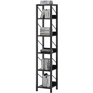 ZERDER 6 Tier Tall Bookcase Shelf, Narrow Bookshelf, Storage Organizer for Books,Movies and CDs, Modern Book Shelf for Bedroom, Living Room and Home Office,Black