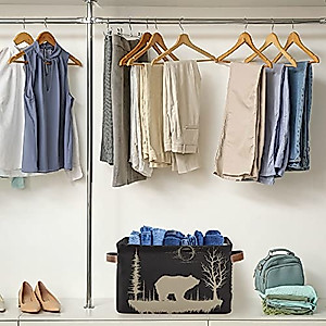 Animal Bear Forest Tree Storage Bins Basket, Moon Collapsible Storage Cube Rectangle Storage Box with Handles for Shelf Closet Nursery Bedroom Home Office 1 Pack