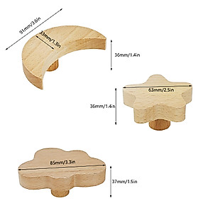 KUMGROT 5pcs Coat Hooks Wall Mounted Wood Wall Hooks Decorative Cute Hooks for Living Room Bedroom Hanging Clothes Hats Towels Purse 1 Moon 3 Stars 1 Cloud