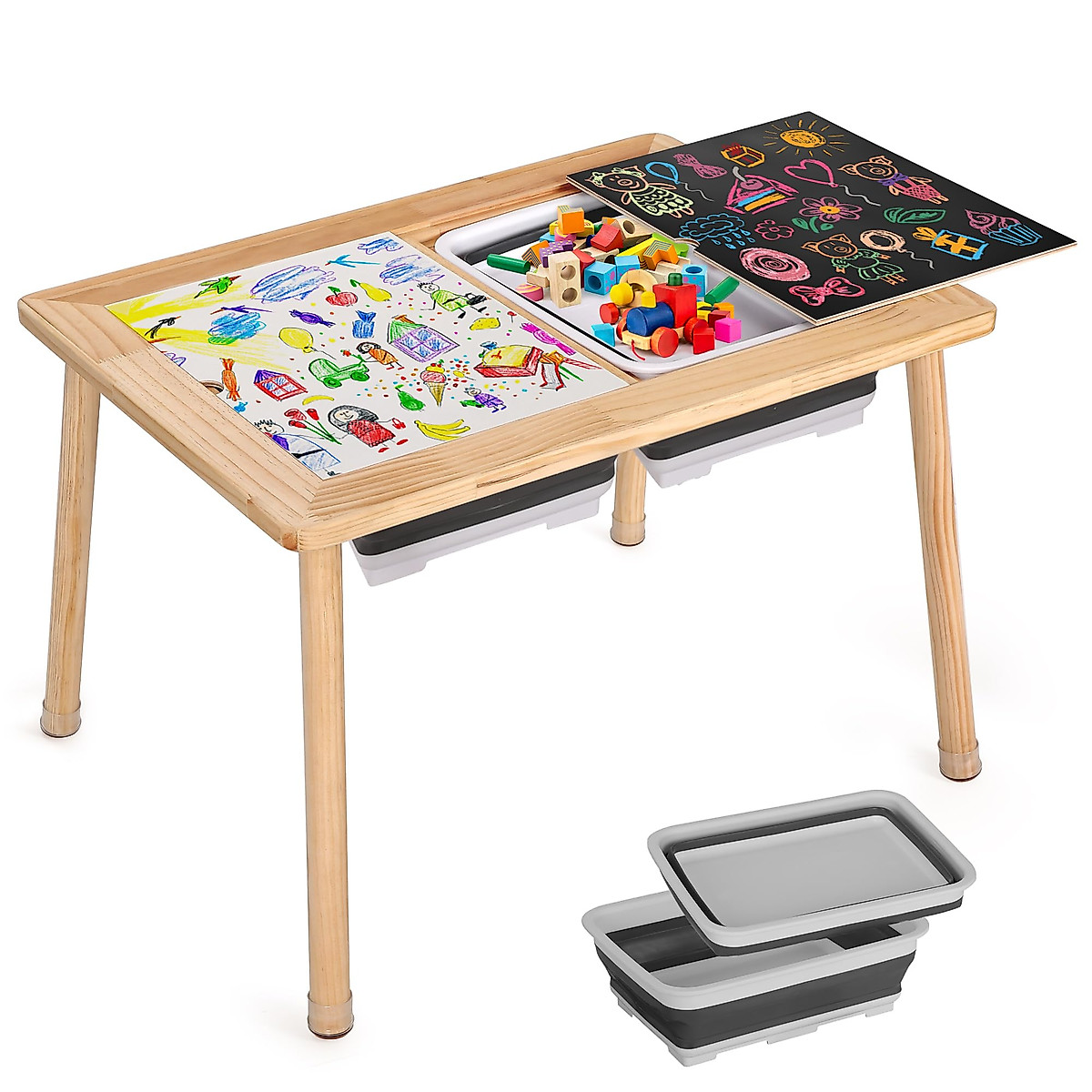 Sensory Table for Toddlers, Kids Play Sand Table with 2 Large Storage Bins, Indoor Outdoor Activity Table for Boys and Girls