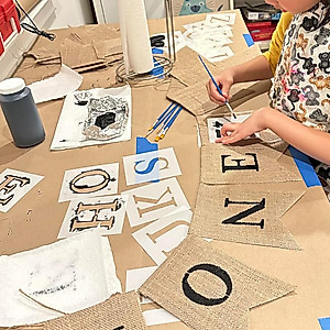 YUNSHANGMO 15PCS Burlap Baner PreStringed, DIY Custom Banner Kit, Customizable Personalized Banner, With Letters A to Z Stencil, Birthday Wedding Party Decor