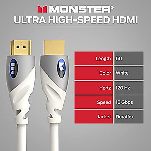 Monster HDMI Cable 4k Ultra HD with Ethernet - Corrosion-Resistant 24k Rose Gold Contacts and V-Grip Connection - HDMI Cable for PS3 and Computer Monitor - 6 FT