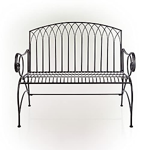 Alpine Corporation Alpine 44" L Indoor/Outdoor 2-Person Classic Metal Garden, Black Bench