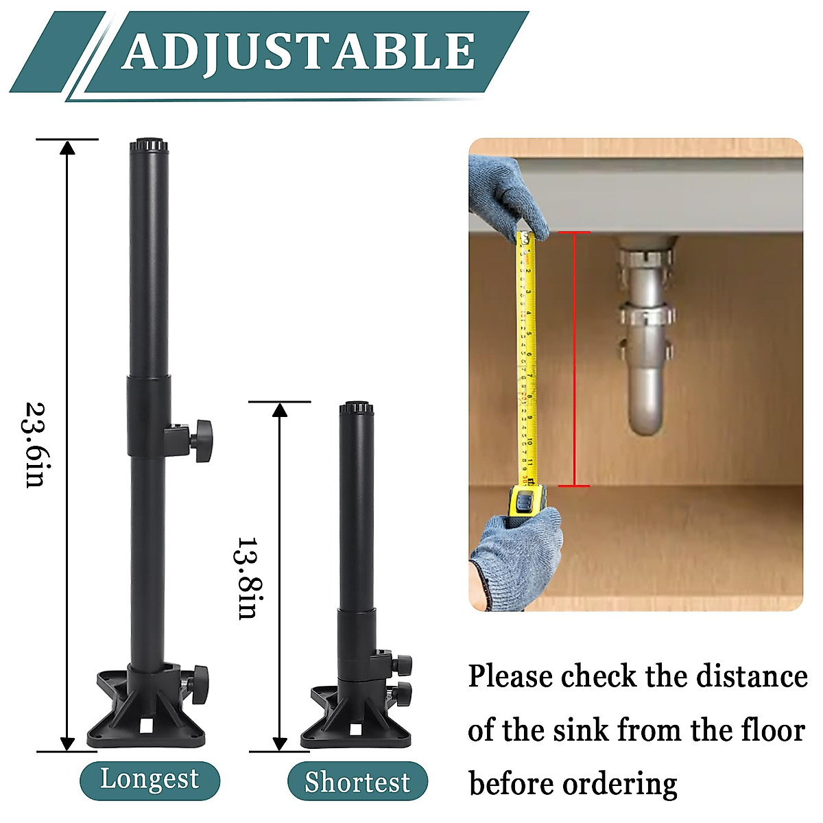 Undermount Sink Mounting Brackets, Stainless Steel Adjustable kitchen sinks undermount Legs Installation and Repair Kit Support System with Waterproof Gloves.(13.8-23.6inches)
