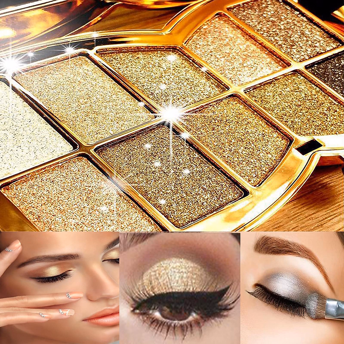 Glitter Eyeshadow Palette Makeup Set,10 Colors Shimmer Eyeshadow Palette Gold Eyeshadow Highly Pigmented Long Lasting Waterproof Sweatproof Professional Nude Eyeshadow Palette Make Up Palettes for Women Warm Natural Neutral Smokey Eye Eyeshadow Palette Va
