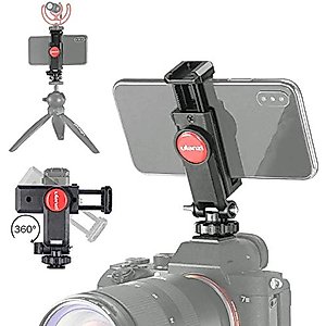 ULANZI ST-06 Camera Hot Shoe Phone Holder Flexible Phone Tripod Mount Adapter w Cold Shoe Mount for Microphone LED Light for DJI Ronin SC iPhone Samsung Canon Nikon DSLR Camera Ring Light Photography