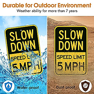 (3 Pack) Slow Down Speed Limit 5 MPH Sign, Slow Down Sign, 18" x 12" Engineer Grade Reflective Sheeting, Rust Free Aluminum, Weather Resistant, Waterproof, Fade Resistant, 2 Pre-drilled Holes