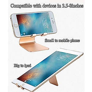Cell Phone Stand Holder Aluminum Phone Deck Cradle, Adjustable Desktop Stand Compatible with iPhone 14 13 12 11 Pro MAX Mini，iPad Mini, Other Smart Phone (Glod)