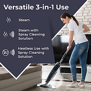 PurSteam Steam Mop Cleaner, Steam Mops for Floor Cleaning - Hardwood/Tiles/Vinyl/Marble - Steam Cleaner for Kitchen - Multifunctional Whole House Steamer, Grey