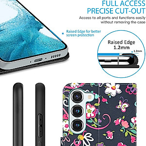 CoverON Pouch Compitable with Samsung Galaxy S23 Wallet Case for Women, RFID Blocking Flip Folio Stand Vegan Leather Floral Cover Sleeve Card Slot for Samsung Galaxy S23 Phone Case - Flower