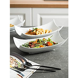 LAUCHUH Porcelain Serving Platter with Handles Serving Bowl Set for Noodles 11.93-inch Porcelain Platter Set Large Dinner Plate for Meat, Salad Set of 2 White
