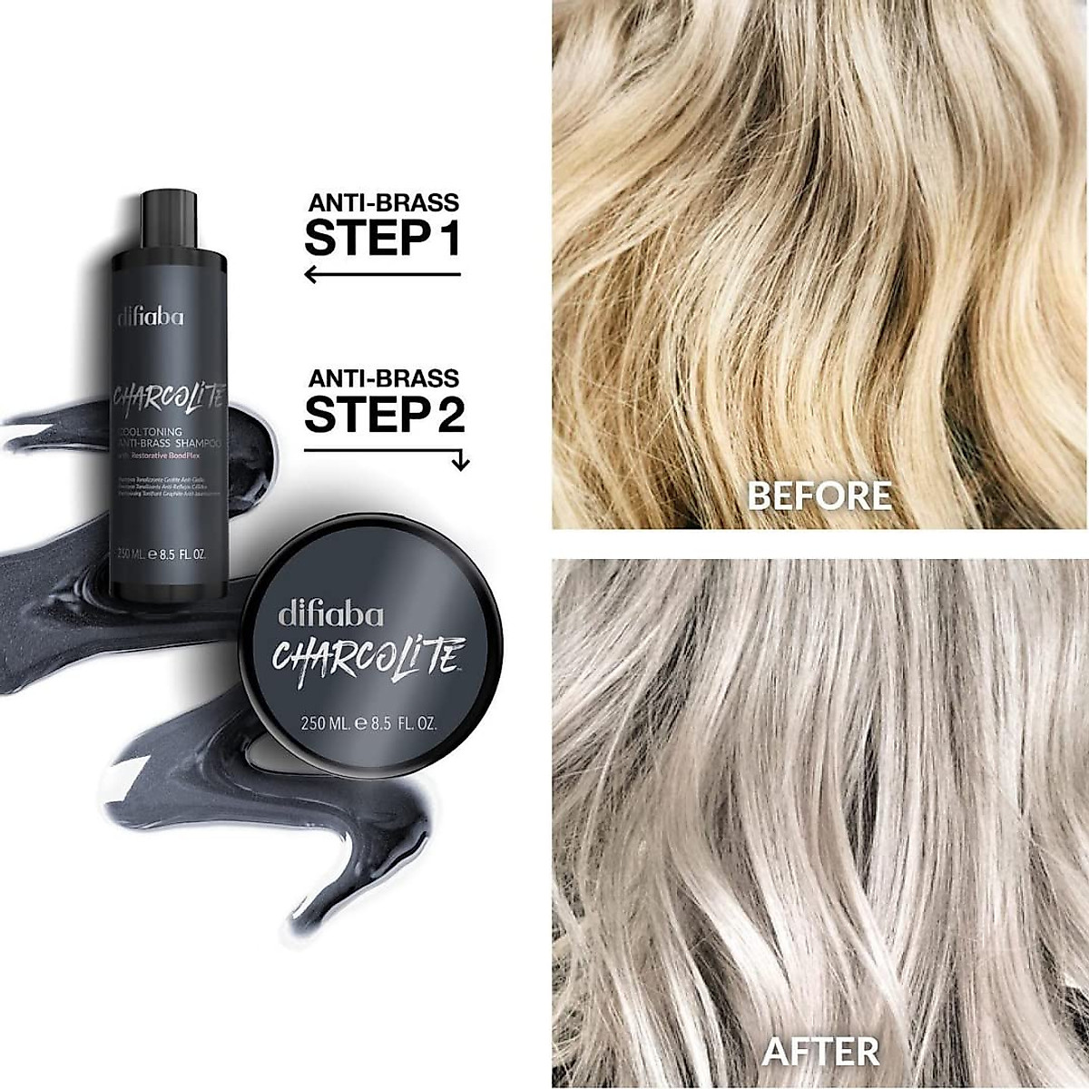 edgy DIFIABA Charcolite Cool Toning Anti-Brass Shampoo & Conditioner DUO SET w/ Restorative BondPlex (w/ Sleekshop Teasing Comb) Charcoal Kit Bond Plex (8.5 oz + 8.5 oz)