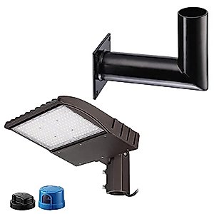 LEONLITE 150W LED Parking Lot Lights, Dimmable Commercial LED Area Lights Bundle L Shape Wall Mount Bracket for Slip Fit Light, 2-3/8 inch, 60mm, Shoebox Light Wall Bracket