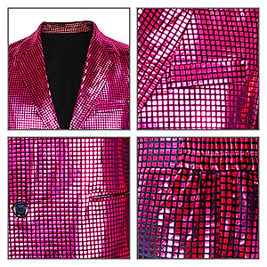 Nawgut Sequin Blazer Metallic Slim Suit 2 Piece Set Disco Prom Shiny Outfit Wedding Party Banquet Fashion Jacket Pant for Mens Adult-Small