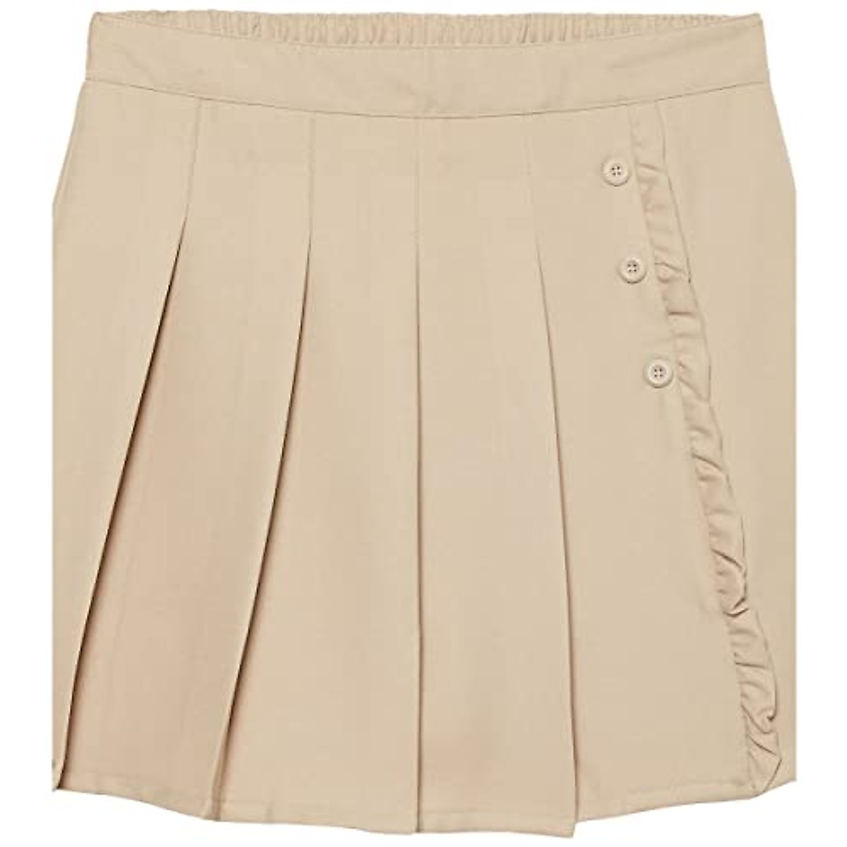 Nautica Girl's School Uniform Pleated Pull-on Scooter Skirt With Undershorts, Knit Waistband, Khaki Ruffle, 8