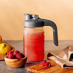 County Line Kitchen Glass Mason Jar Pitcher with Lid - Wide Mouth, 1 Quart (32 oz) - Heavy Duty, Leak Proof - Sun & Iced Tea Pitcher, Cold Brew Coffee, Breast Milk Storage, Water - Gray