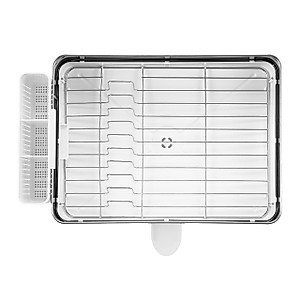 happimess DSH1003B Simple 20.5" Fingerprint-Proof Stainless Steel Dish Drying Rack, Dish Rack with Swivel Spout Tray and Wine Glass Holder, Utensil Holder, Stainless Steel/White, Silver/White