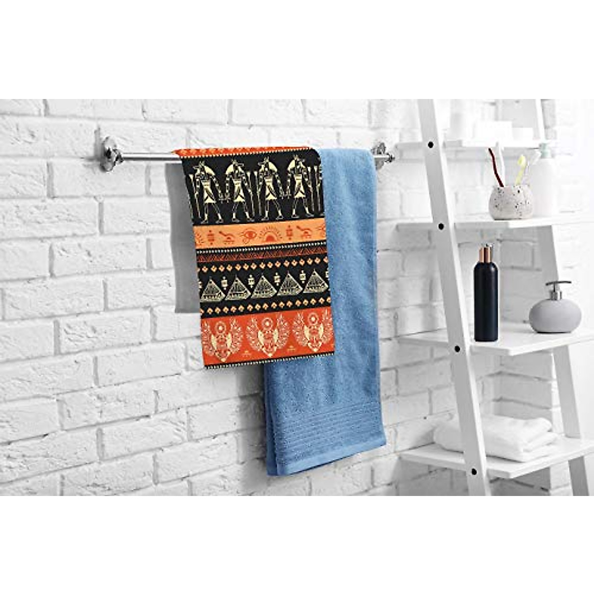 oFloral Egypt Tribal Bohemian Mandala Hand Towels Cotton Washcloths,Vintage Henna Tattoo Style Hieroglyphics Cat Red Black Soft Towels for Bathroom Kitchen Spa Gym Yoga Face Towel 15X30 Inch