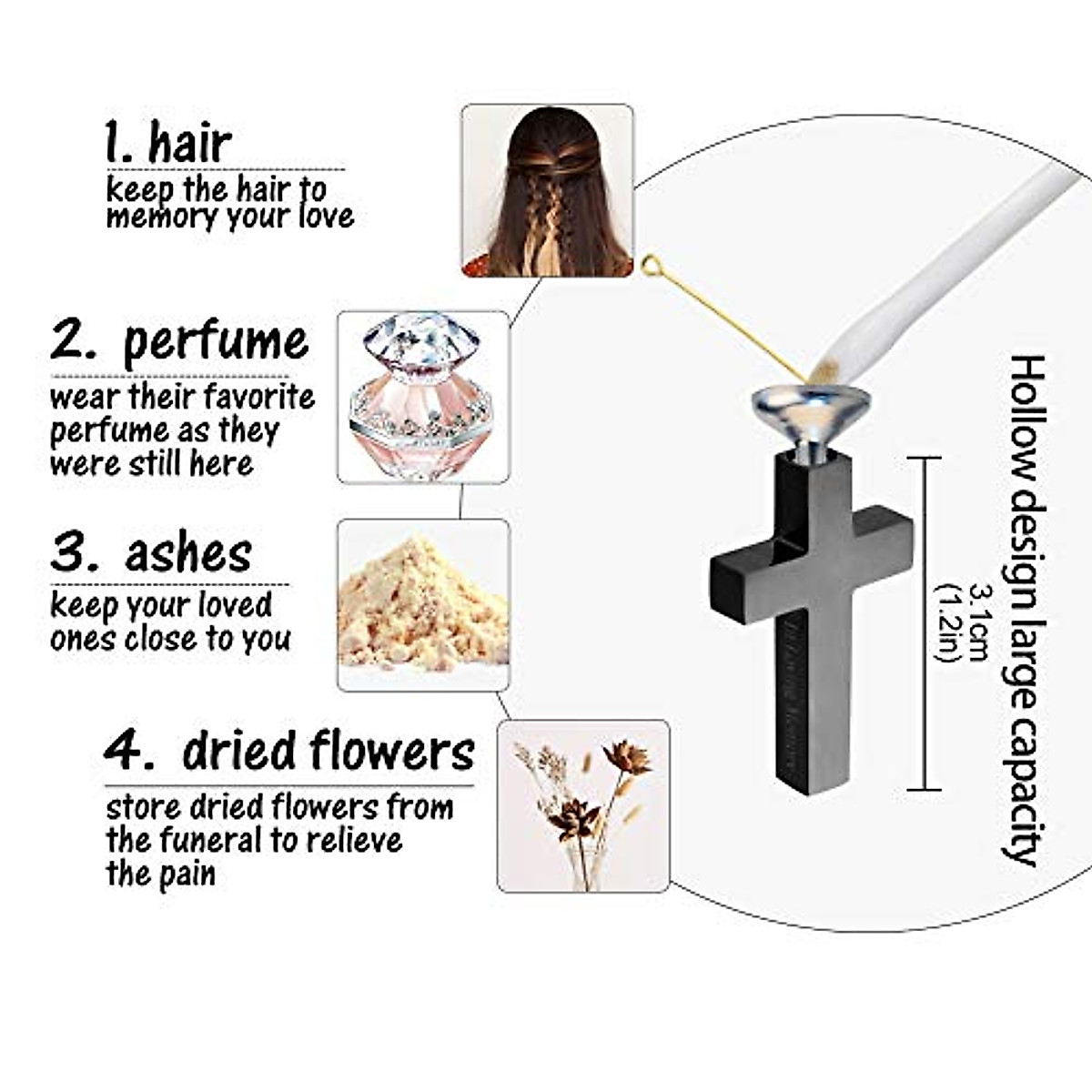 Cremation Cross Necklace for Ashes Stainless Steel Cross Urn Pendant Ashes Holder Memorial Jewelry-In Loving Memory(Black)