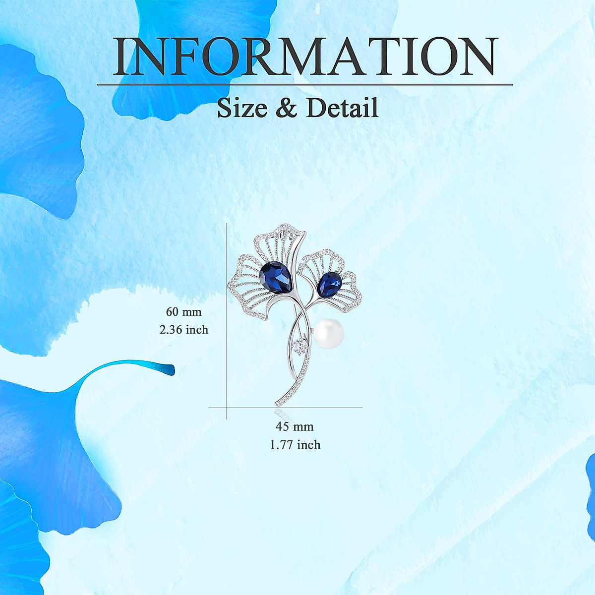 EMEGCY Ginkgo Leaf Brooch for Women Blue Crystal Ginkgo Brooch Pearl Ginkgo Biloba Booch Jewelry Birthday Gift for Wife Mom