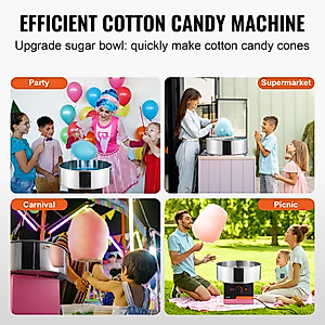 VEVOR Cotton Candy Machine Commercial, 1000W Electric Floss Maker with Stainless Steel Bowl, Sugar Scoop, Storage Drawer, Perfect for Home, Carnival, Kids Birthday, Family Party, Pink