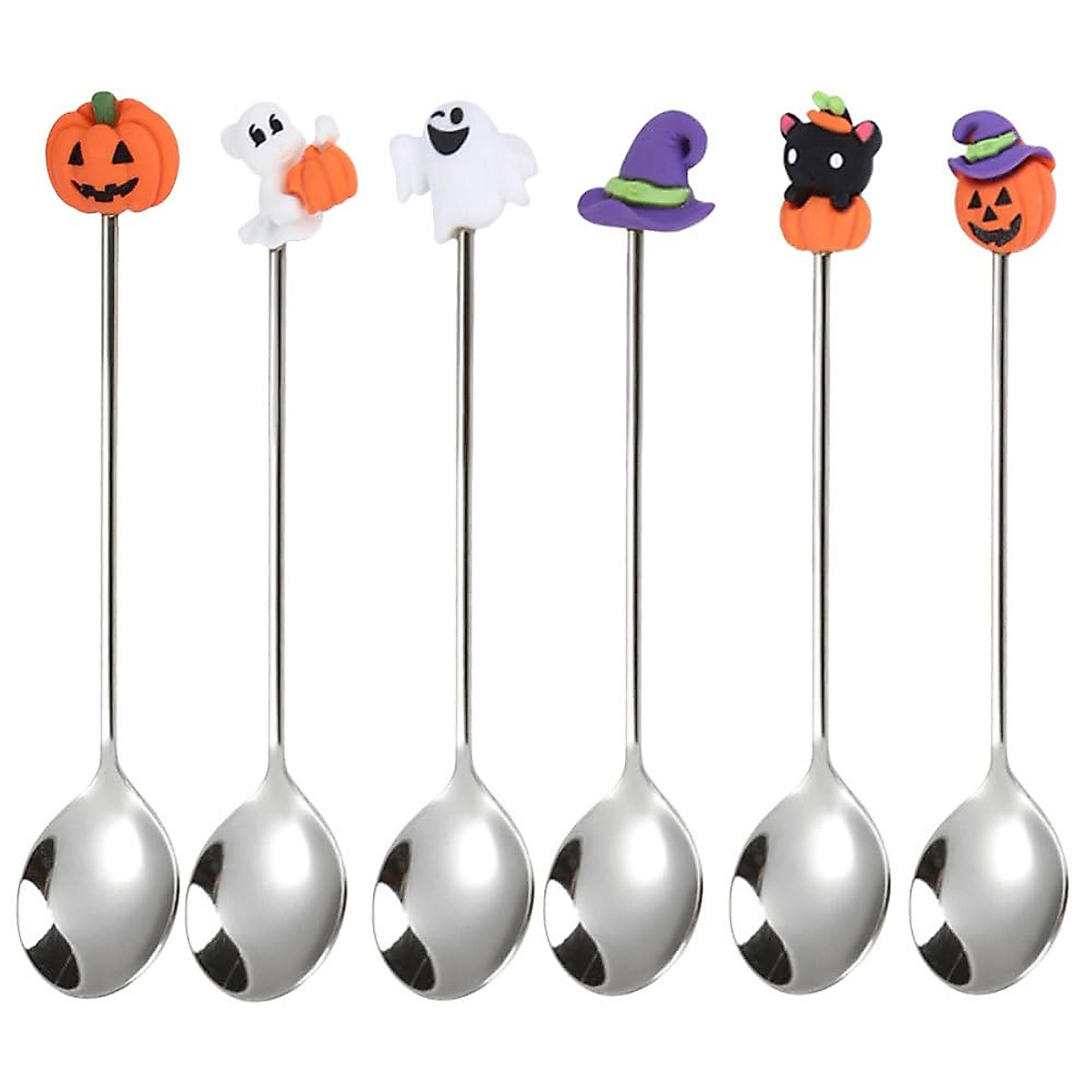 Spoons 6pcs resin Halloween Dinnerware Halloween Elements Spoon for Eating Halloween Dessert Spoon Kitchen Spoon Multipurpose Spoon household Stainless steel