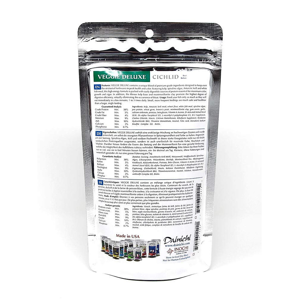 Dainichi Cichlid Food - Veggie Deluxe (8.8 oz), Small (3 mm) Sinking Pellet