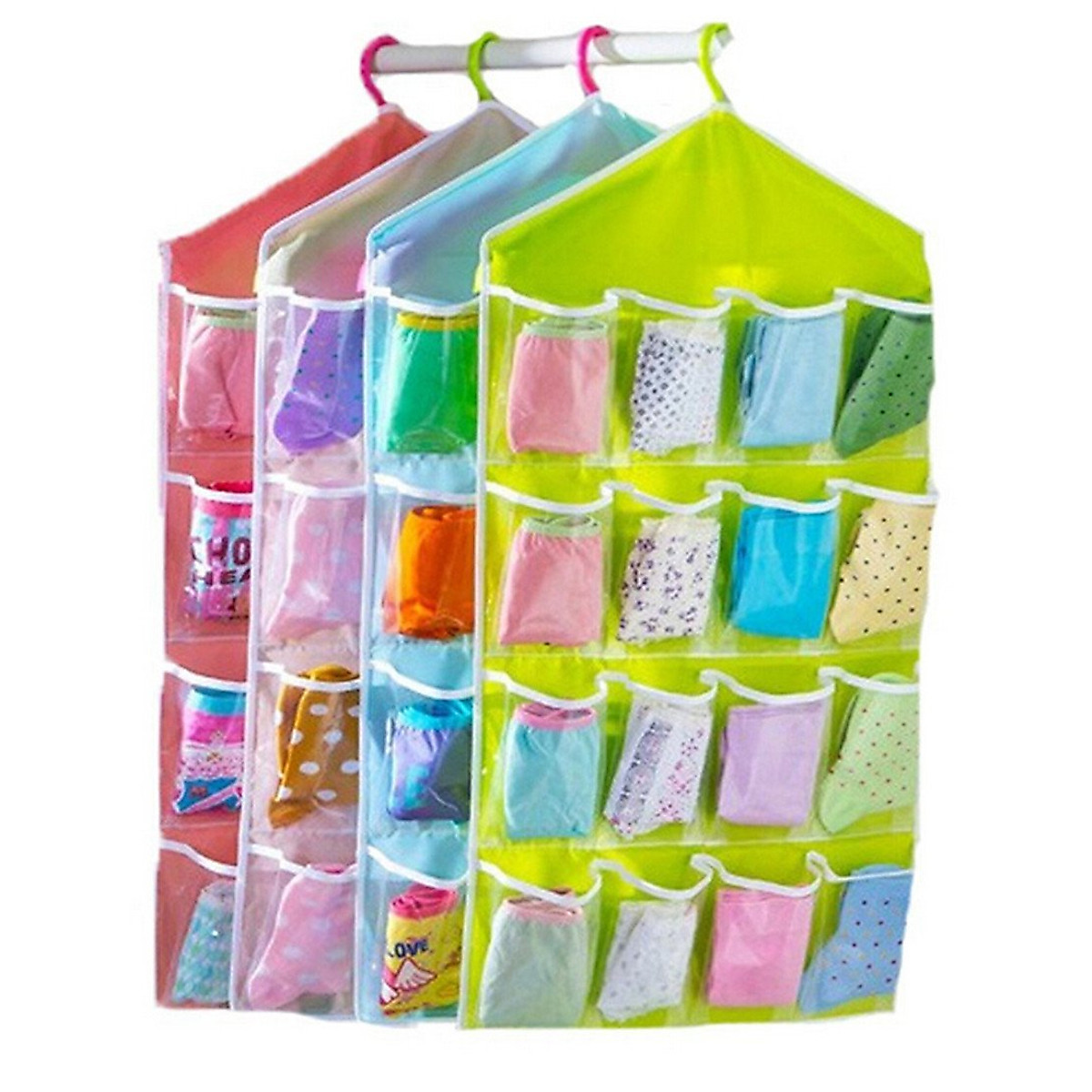 HENGSONG 16 Lots Socks Jewelry Bra Underwear Hanging Storage Pockets Bags Organizer (Green)