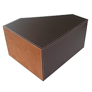 KINGFOM Wooden Leatherette Desktop File Folder Organizer and Document File Stand Journals Magazine Rack 2 Slots (brown)