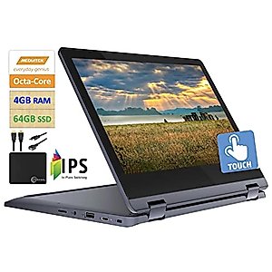2022 Newest Lenovo X360 Chromebook Spin 2-in-1 Convertible Laptop Student Business, MediaTek MT8183 8-Core Processor, 11.6" HD Touch IPS, 4GB RAM, 64GB eMMC,Wi-Fi 5,Bluetooth, Chrome OS +MarxsolCables