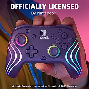 PDP Afterglow™ Wave Enhanced Wireless Nintendo Switch Pro Controller, 8 Colors RGB LED, Dual Programmable Gaming Buttons, 40 Hour Rechargeable Battery Power, Officially Licensed by Nintendo: Purple