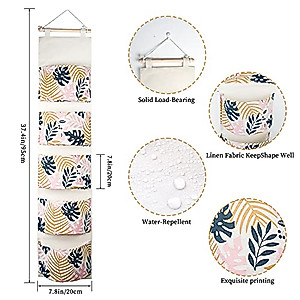SMFANLIN 2Pcs Over The Door Storage Hanging Bag, Premium Linen Fabric Wall Hanging Storage Organizer with 5 Pockets, Waterproof Hanging Shelves Pocket for Wall Bedroom Bathroom