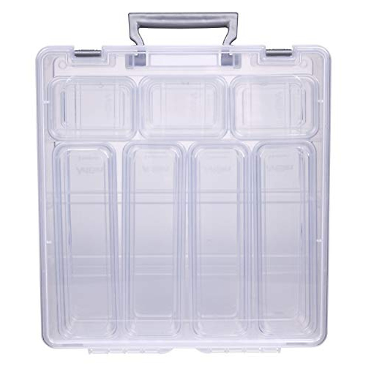 AB Designs 6967ABD Super Satchel with 9 Mixed Bins Inside Stackable Home Storage Organization Container, Clear with Sliver Latches and Handle, w/Long